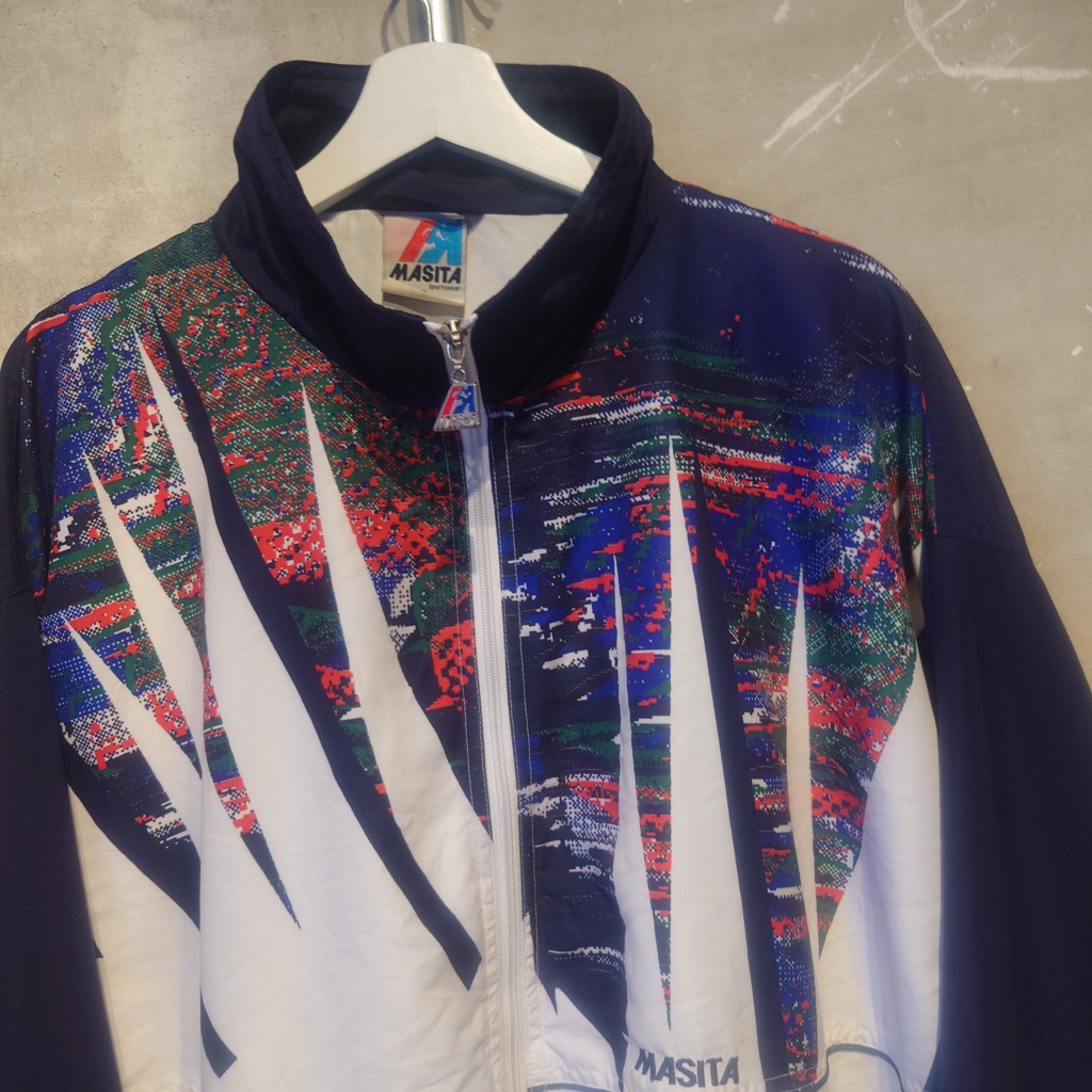 918 MASITA (マーシタ) 総柄ナイロンジャケット 90s ブルー XLサイズ - 古着屋 W/（ダブリュー）